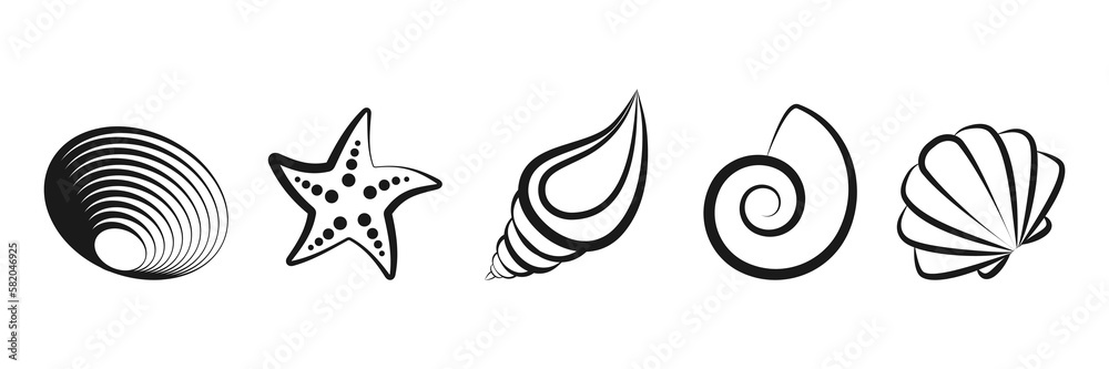 Set of sea shells. Vector illustration in a flat style. Stock Vector ...