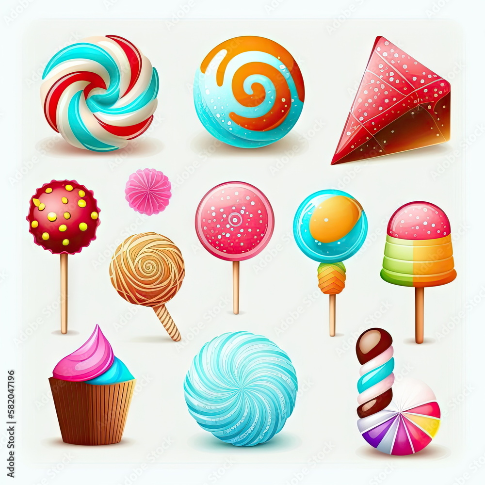 Collection of icon candys, white background, Made by AI,Artificial ...