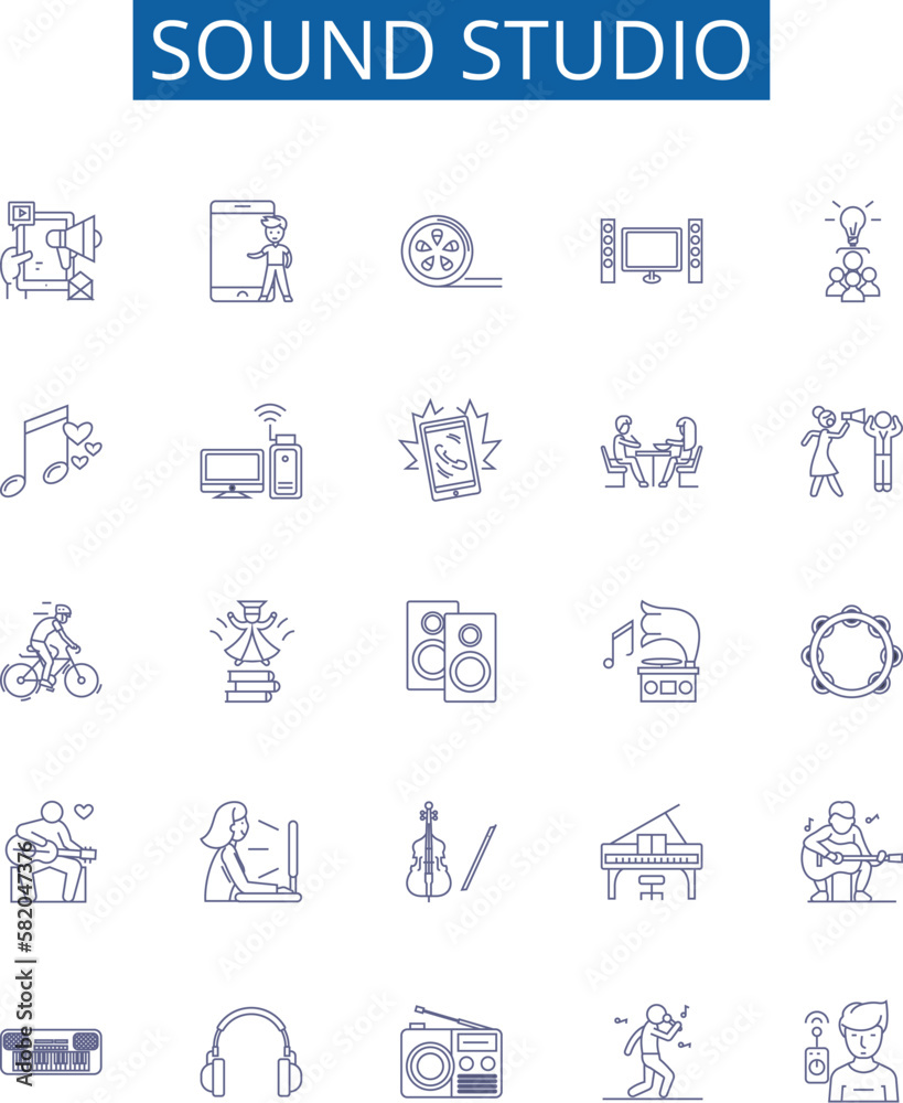 Sound studio line icons signs set. Design collection of Recording ...