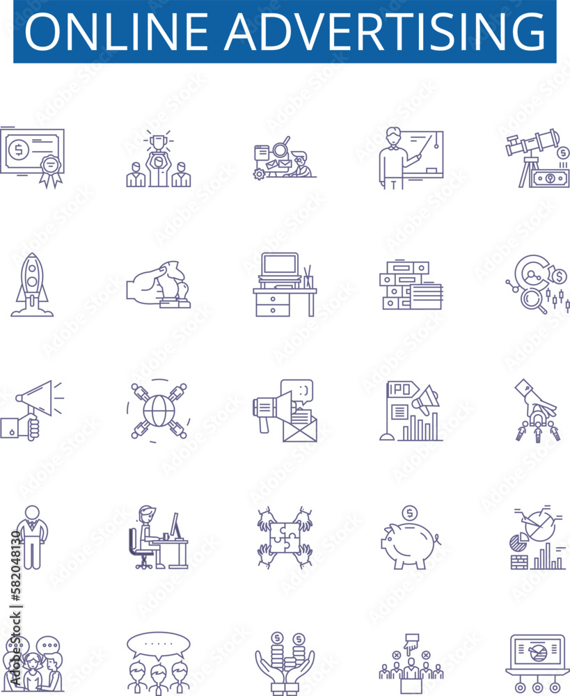 Online advertising line icons signs set. Design collection of Digital ...