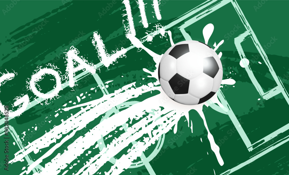Football flyer, ticket or banner background. Football or soccer ball on ...