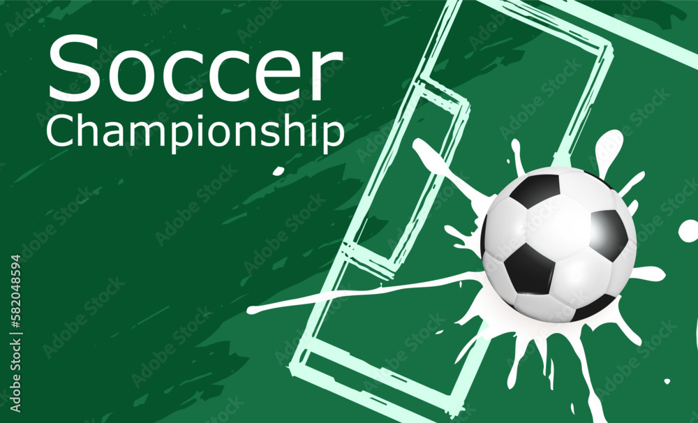 Football flyer, ticket or banner background. Football or soccer ball on ...