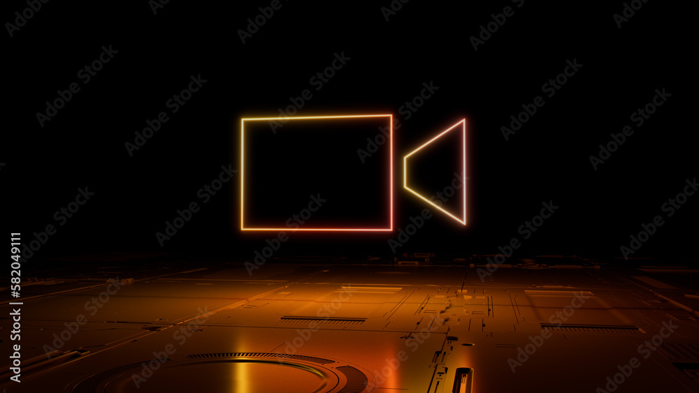 Orange and Yellow neon light Recording icon. Vibrant colored Video ...