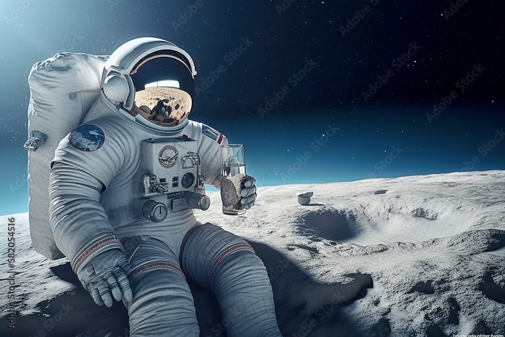 Astronaut On Moon Drinking