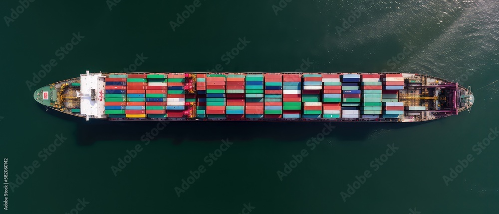Container ship loading and unloading. Aerial view. Panoramic shot ...