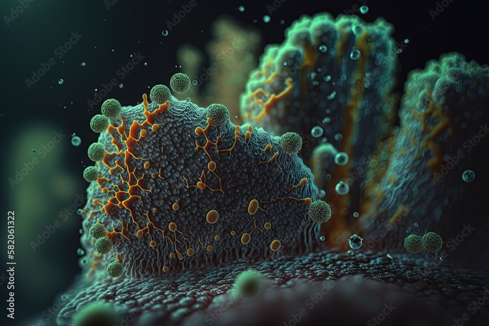 The spread of mold on dark background. Generative AI Stock Illustration ...