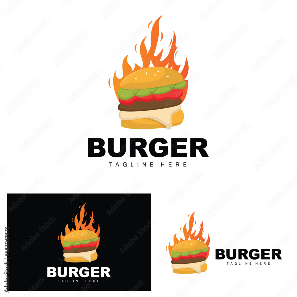 Burger Logo, Bread Vector, Meat And Vegetable, Fast Food Design, Burger ...