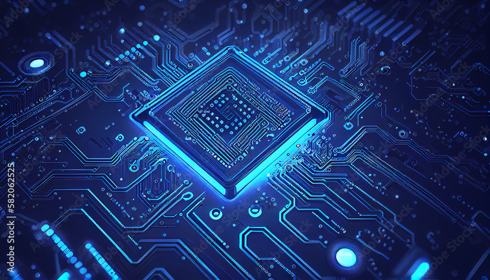Central computer AI processors CPU on motherboard, futuristic neon ...