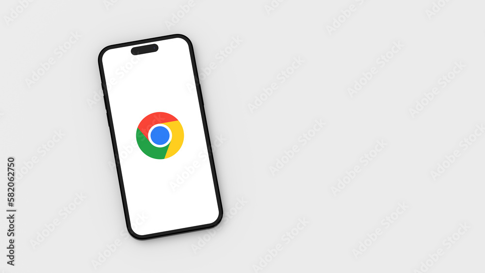 Google Chrome Logo on Mobile Phone Screen on Gray Background with Copy ...