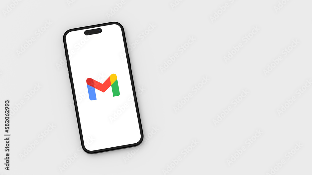 Gmail Logo on Mobile Phone Screen on Gray Background with Copy Space ...