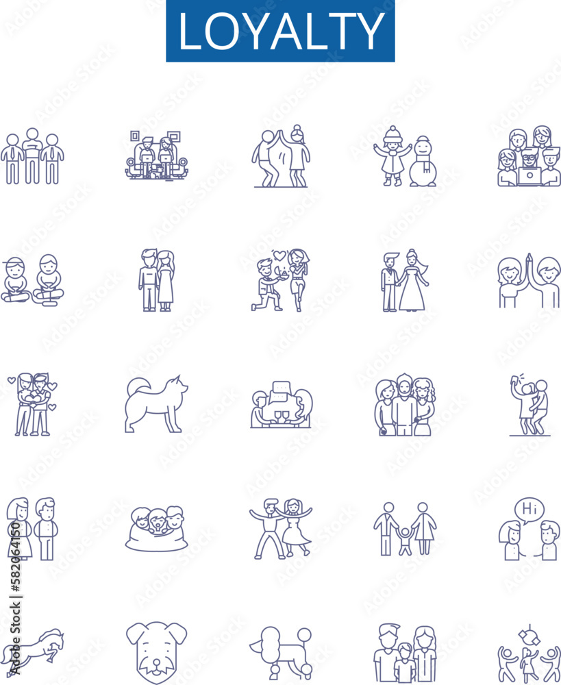 Vetor de Loyalty line icons signs set. Design collection of Faithful ...