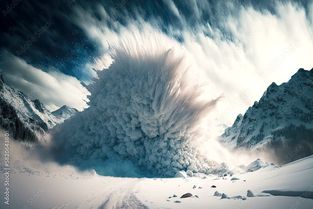dangerous nature snow avalanche in winter in extreme conditions ...
