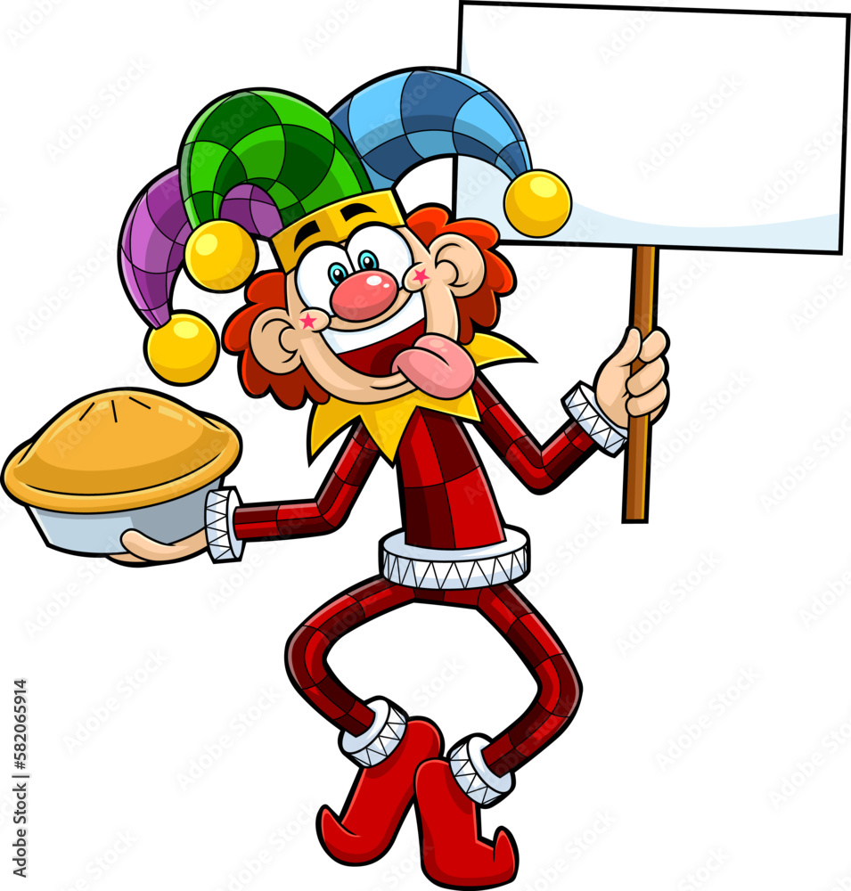 Laughing Jolly Jester Cartoon Character With Cake For Smear Face And ...