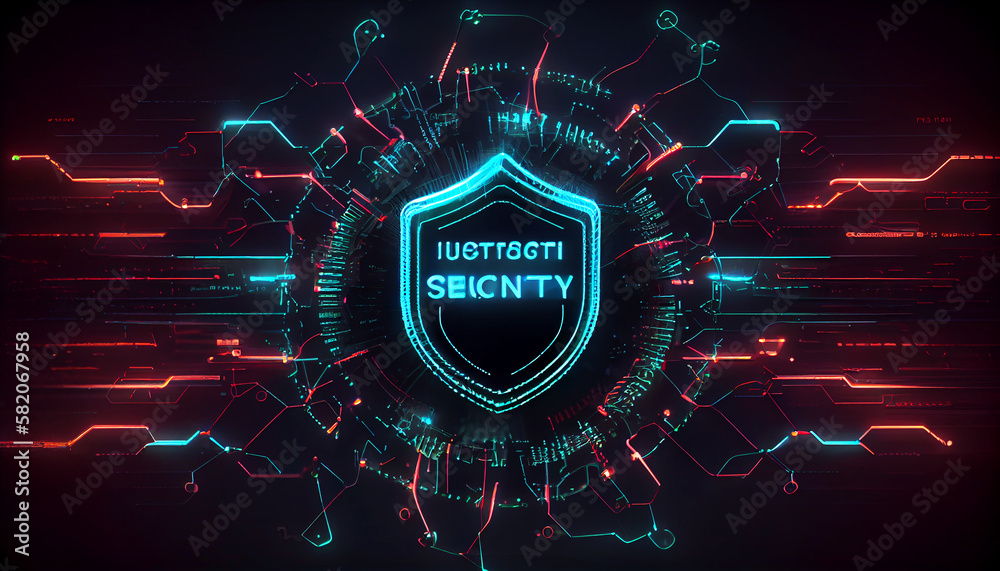 high-tech Security Technology Concept with shield symbol, Blue Digital ...