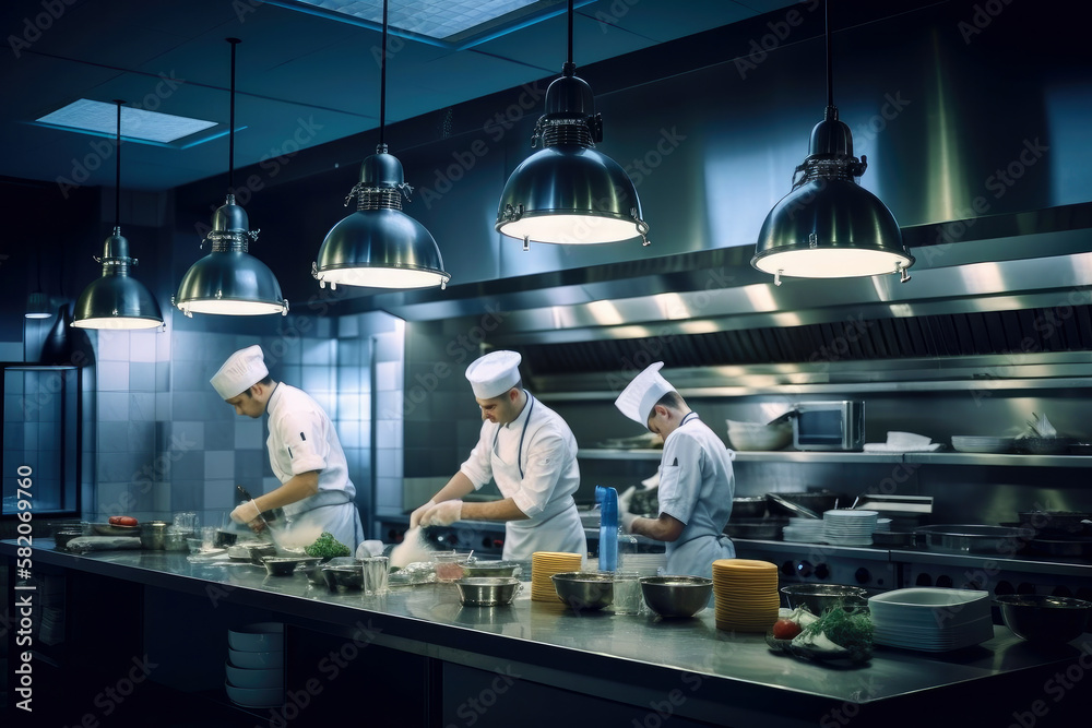 Professional kitchen with chefs cooking, restaurant kitchen , ai ...