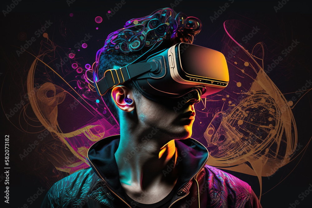 Virtual reality technology vr headset metaverse concept idea. Ai ...