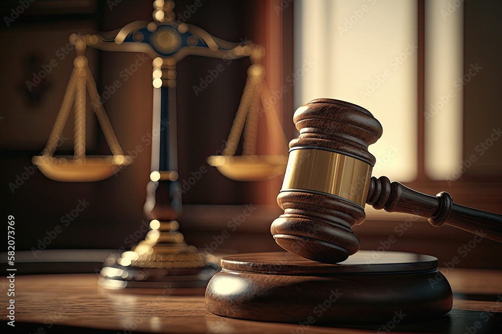Scales Gavel legal justice court system symbols with dark lights ...