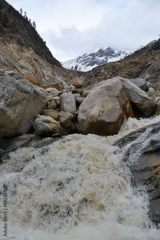 Mandakini river view in Kedarnath valley in India. Mandakini River ...