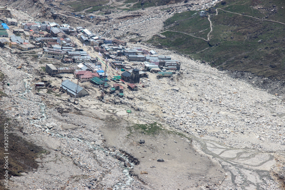 Kedarnath temple aerial view after Kedarnath Disaster 2013. Kedarnath ...