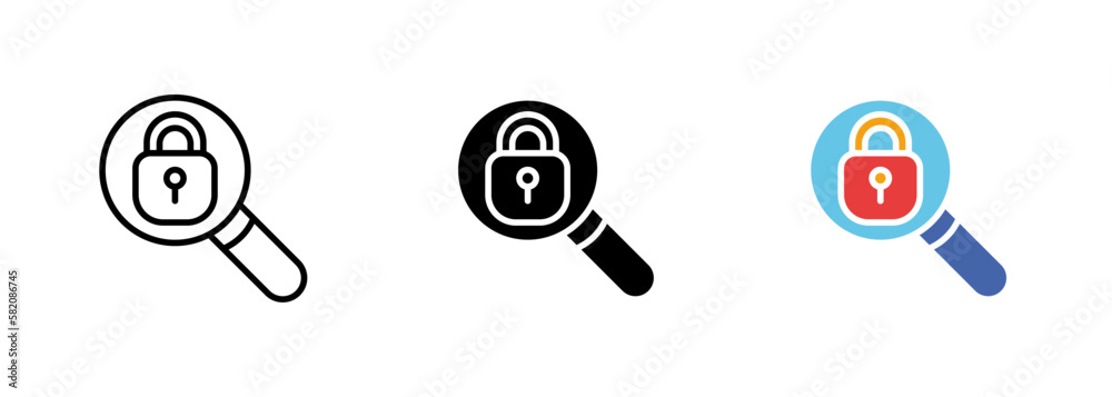 An icon of a magnifying glass with a lock, representing the concept of ...