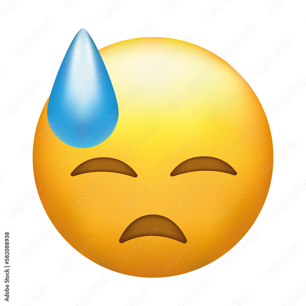 Downcast emoji with cold sweat. Sad yellow face, emoticon with closed ...