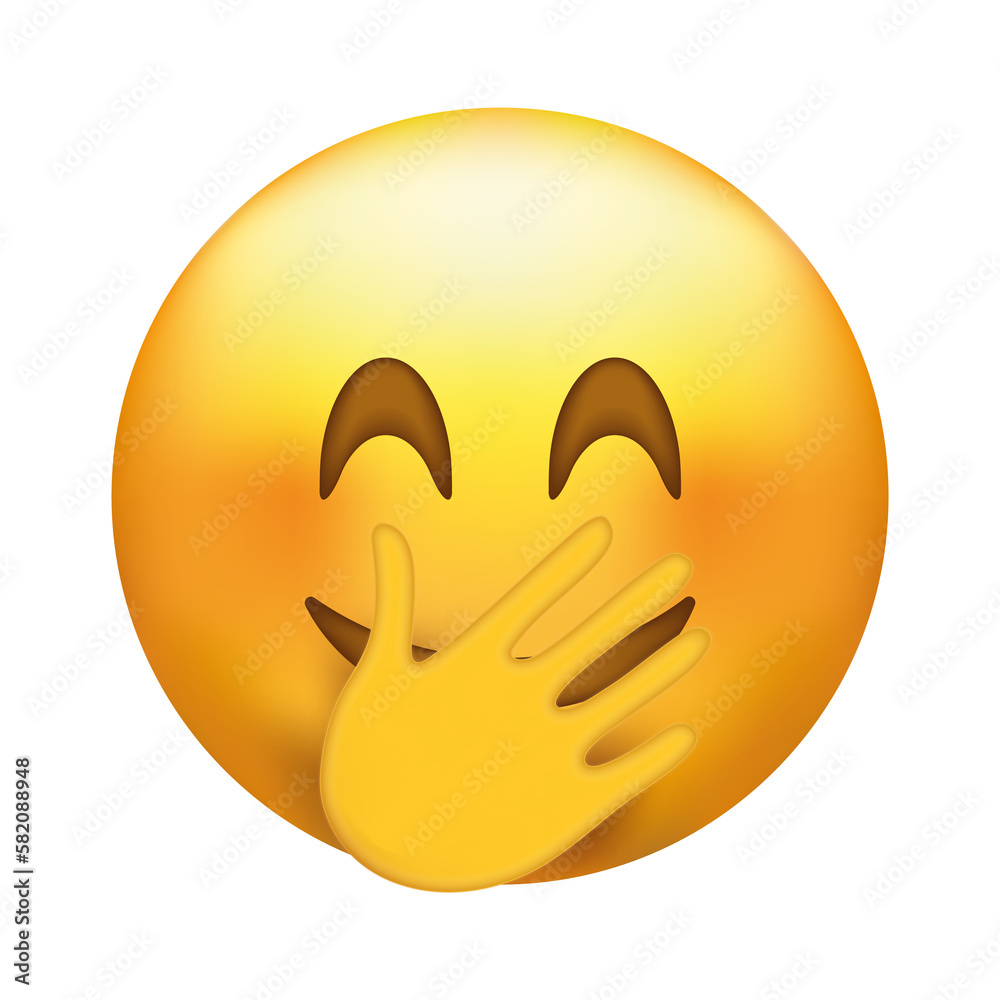 Chuckle Emoji. Emoticon cover mouth with hand while laughing. Stock ...
