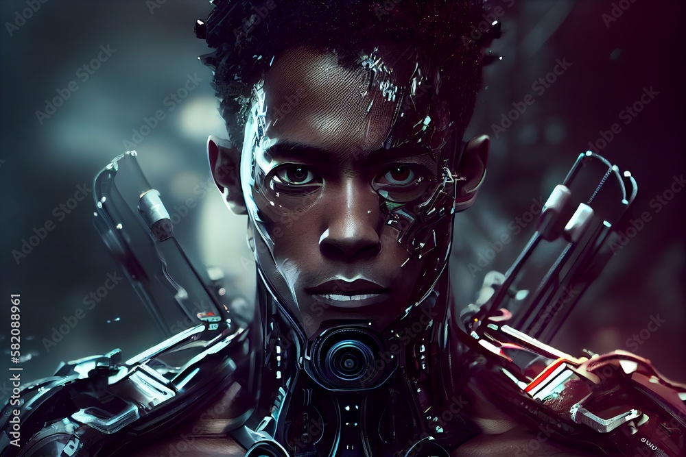 Portrait of a human like cyborg man in the future. People with upgrades ...