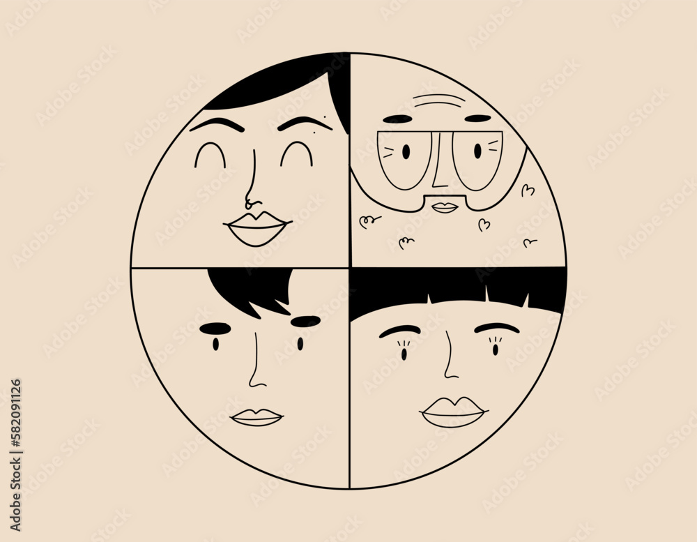 The faces of people of different sizes and appearance. Concept ...