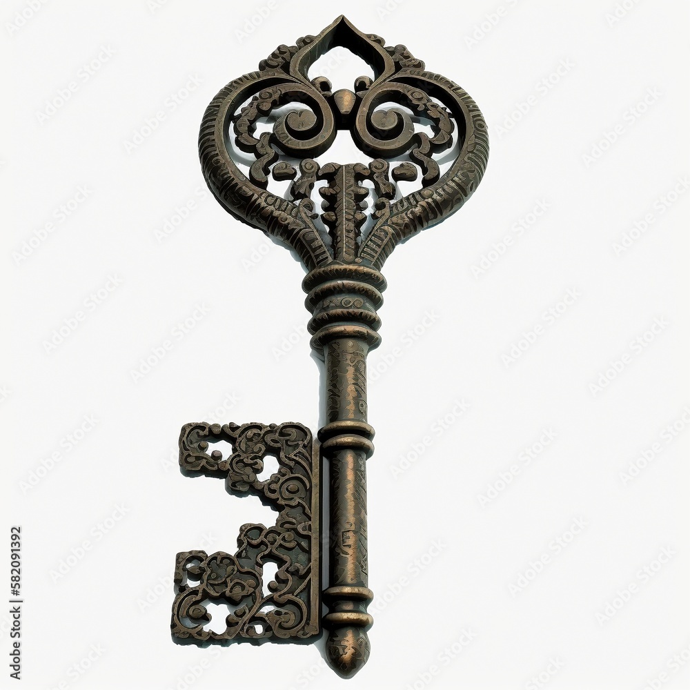 Old antique key on white background, created with generative AI Stock ...
