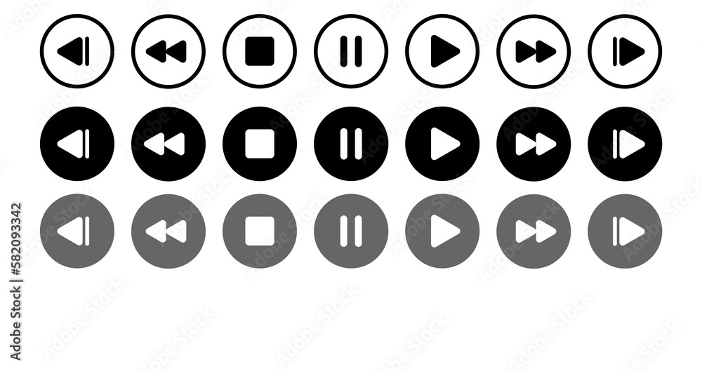 Play and pause icon set.Media player icon transparent PNG.Play and pause buttons symbol. Media ...
