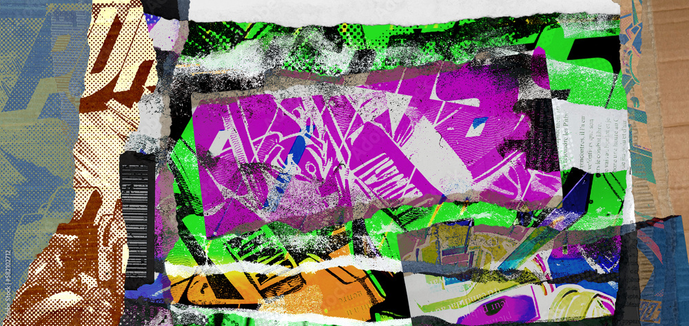 80s Japanese street art with half tone and saturated color. collage and ...