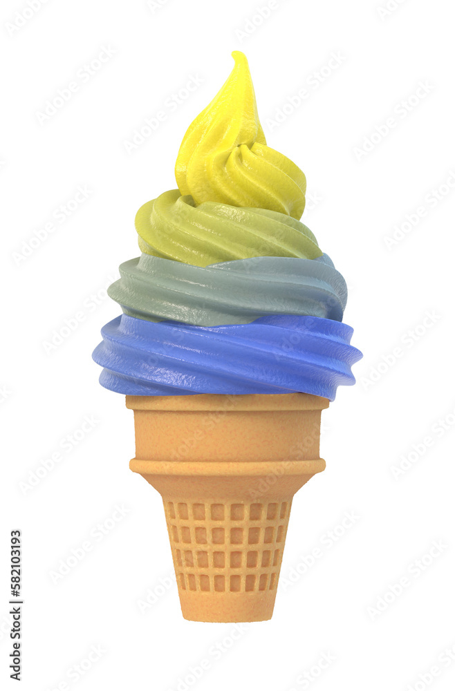 Blue and yellow graduated color soft ice icecream in waffle cone, png ...