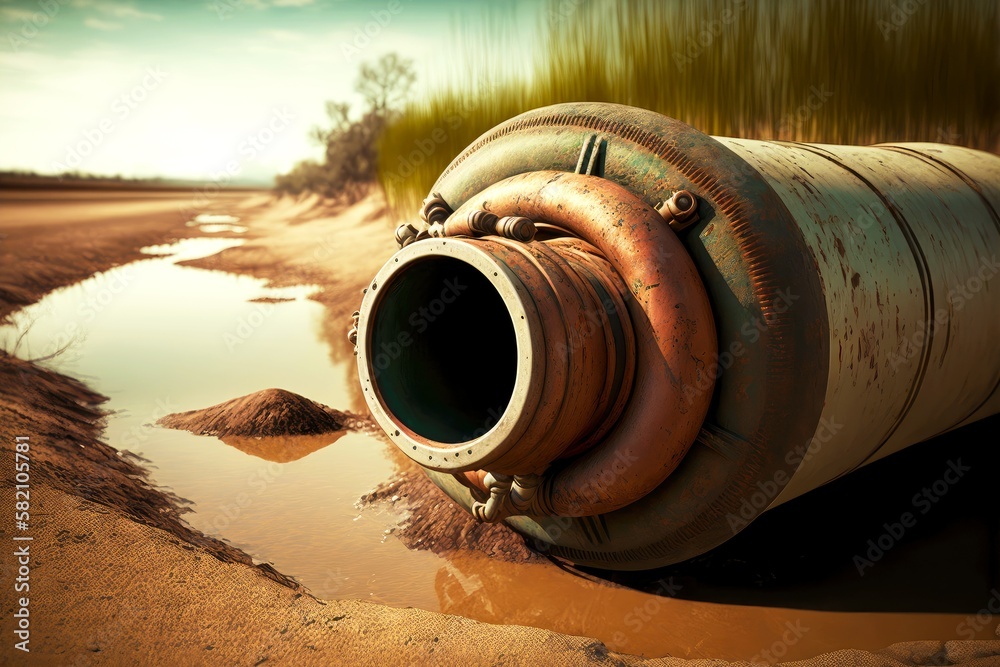 terrible pipe for discharge of sewage poisoned water in reservoirs of ...