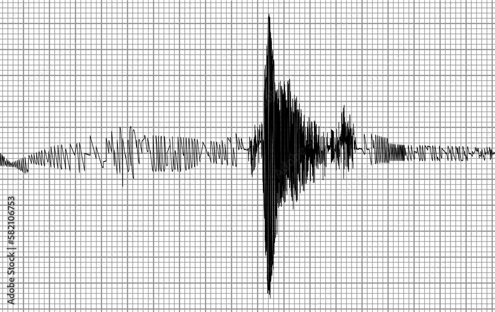 Seismogram of seismic activity or lie detector black record on grey ...