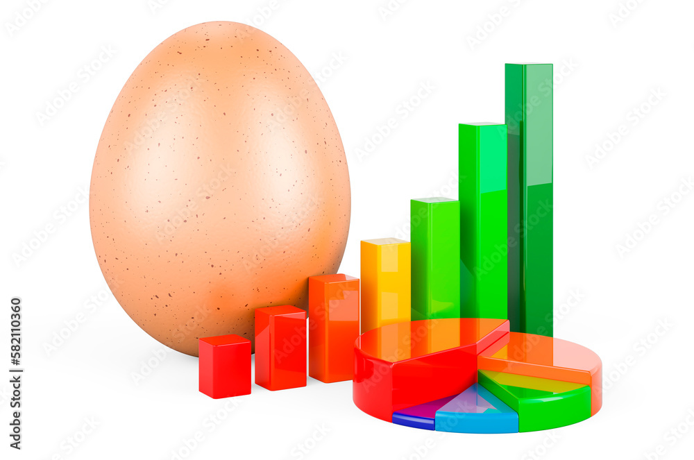 Egg with growth bar graph and pie chart. 3D rendering Stock Photo ...