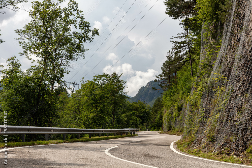 No cars on a hairpin bend of road to Plöcken Pass, Passo di Monte Croce ...