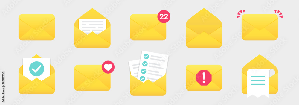 Mail message envelope collection. Set of notification message Stock ...