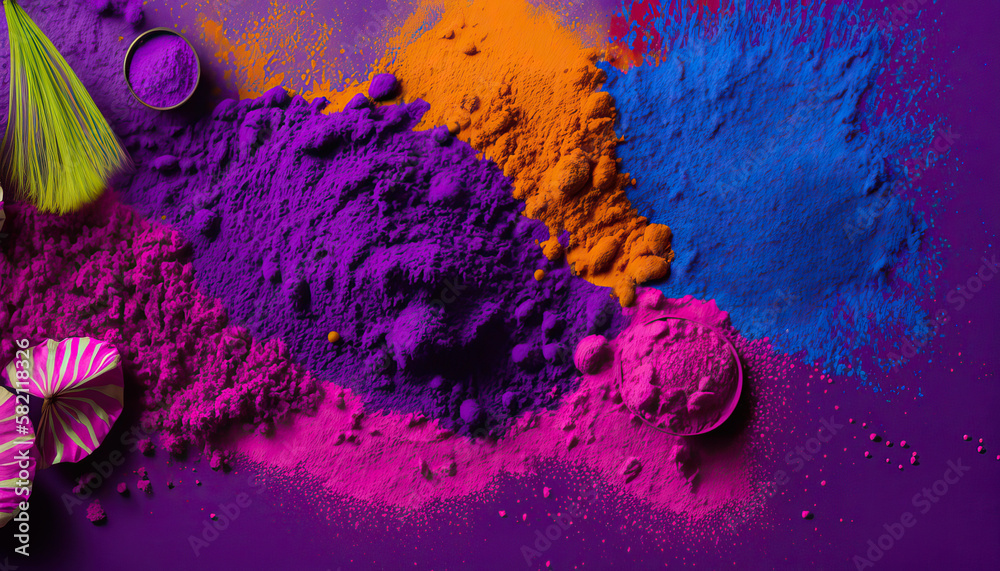 Holi festival of colors in India. Colorful stacks of powder dyes used ...