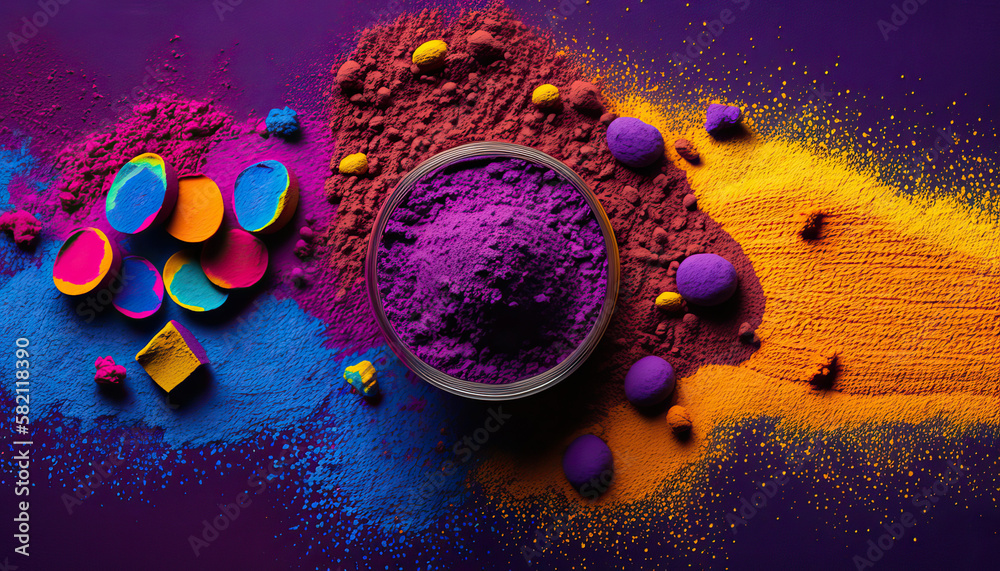 Holi festival of colors in India. Colorful stacks of powder dyes used ...