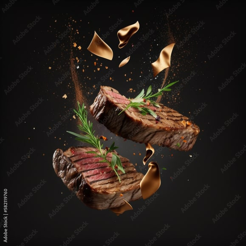 Flying Steaks generative ai Stock Illustration | Adobe Stock