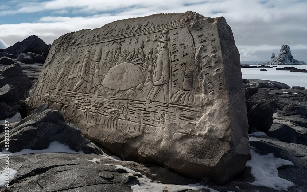 Monolithic stone with ancient carvings from ancient civilization on the ...