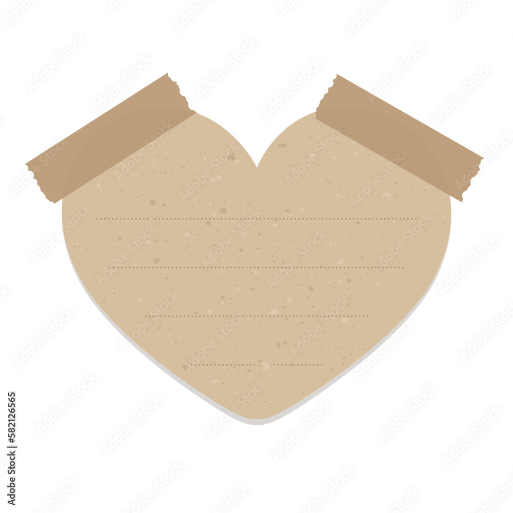 Vintage heart shape brown paper note. Recycled memo paper with adhesive ...