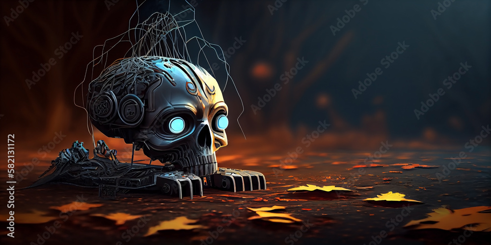 The concept of artificial intelligence in the form of a human skull ...