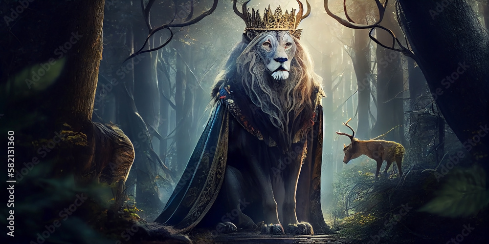 The Magical King of Beasts is a lion proudly seated in a royal robe and ...