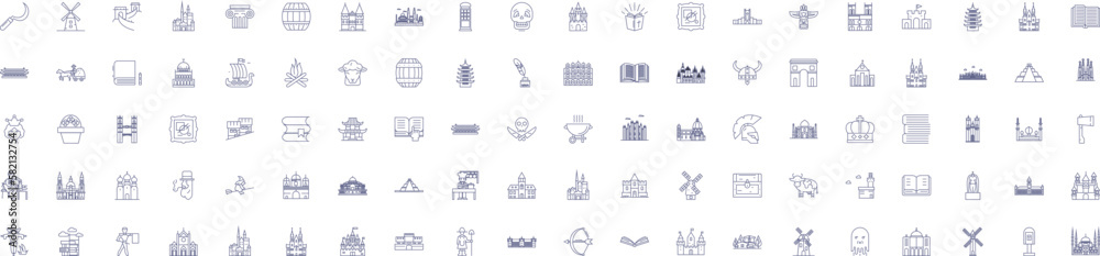 Medieval civilization line icons signs set. Design collection of ...