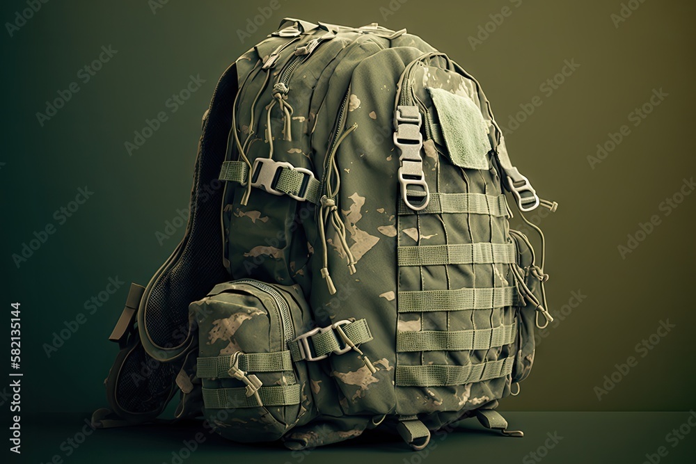 lightweight military backpack for soldiers on drab green background ...