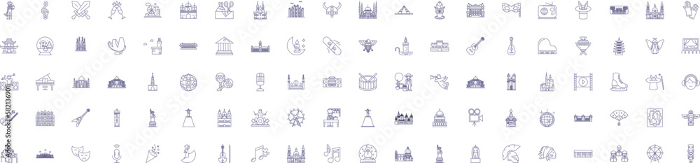 Vecteur Stock Culture and landmarks line icons signs set. Design ...