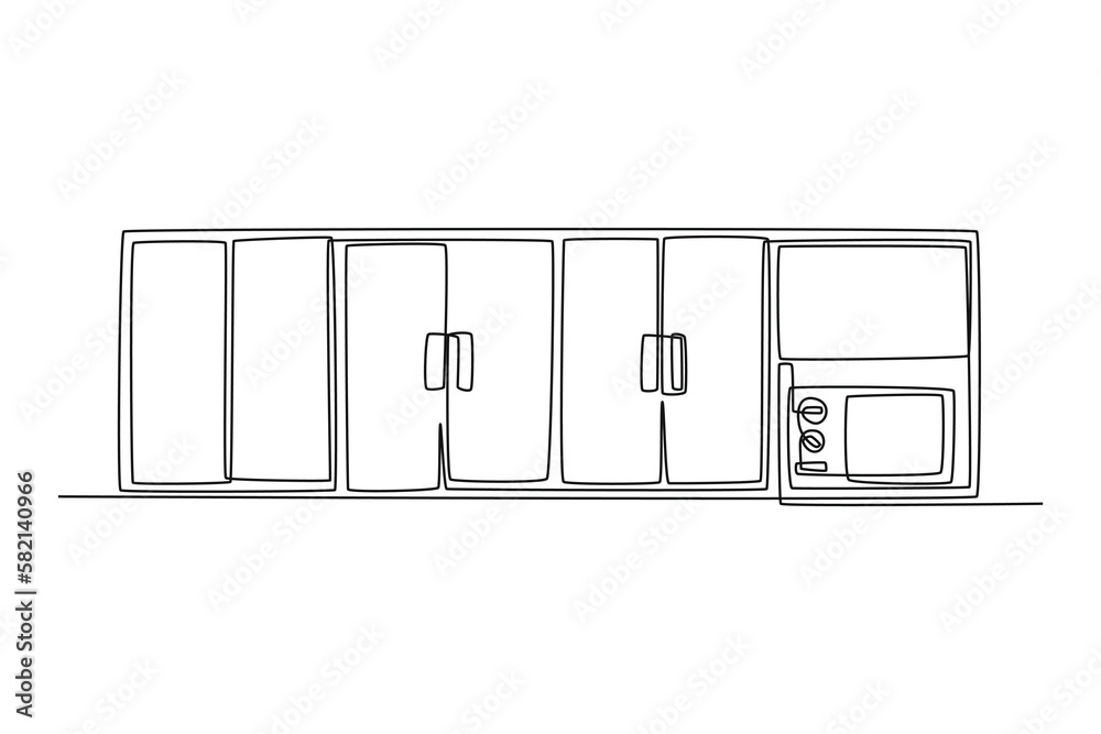 Single one-line drawing kitchen cabinet for storing dishes and glasses ...