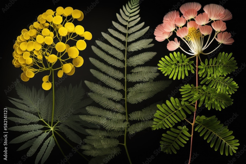 a combination of different varieties of mimosa flowers, in various ...