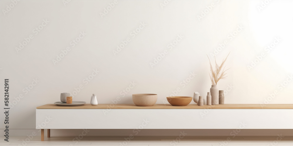 Minimal cozy counter mockup design for product presentat. Japandi style ...